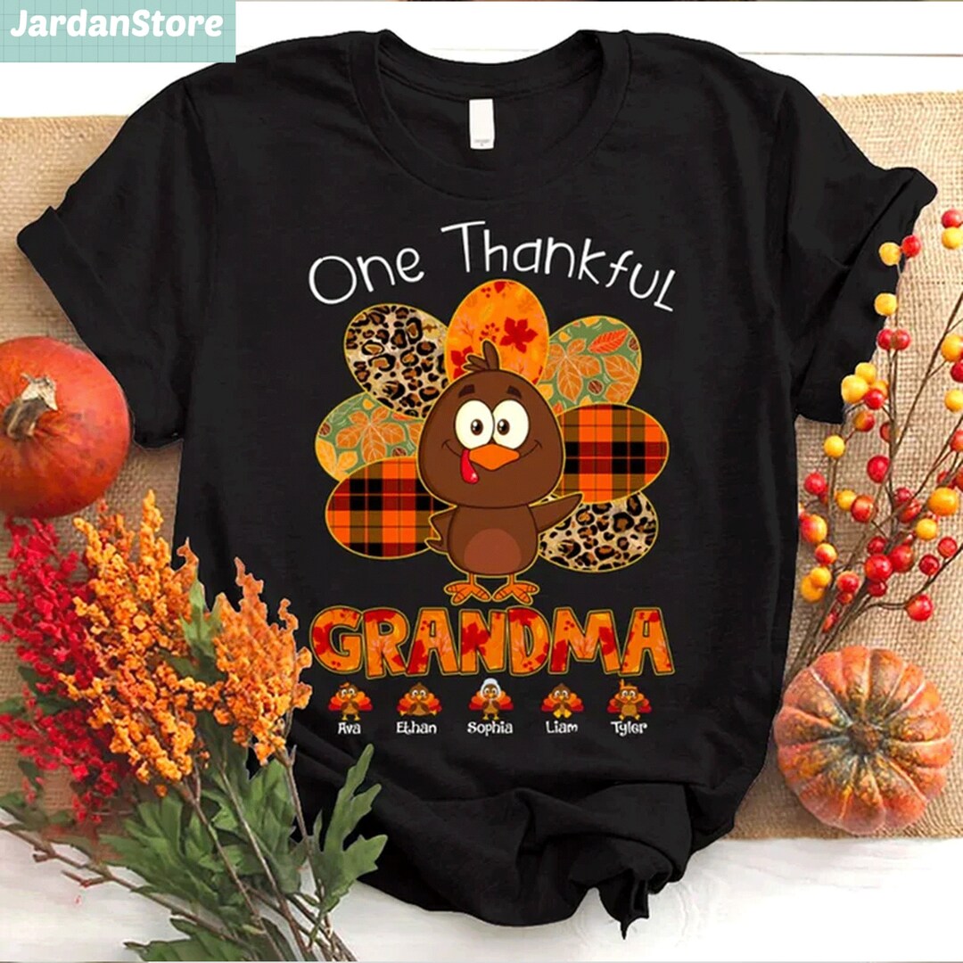 Personalized One Thankful Grandma Turkey Fall Floral Leopard - Etsy
