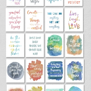Printable Wall Art, Motivational Poster Bundle, Watercolor, Quote Wall ...