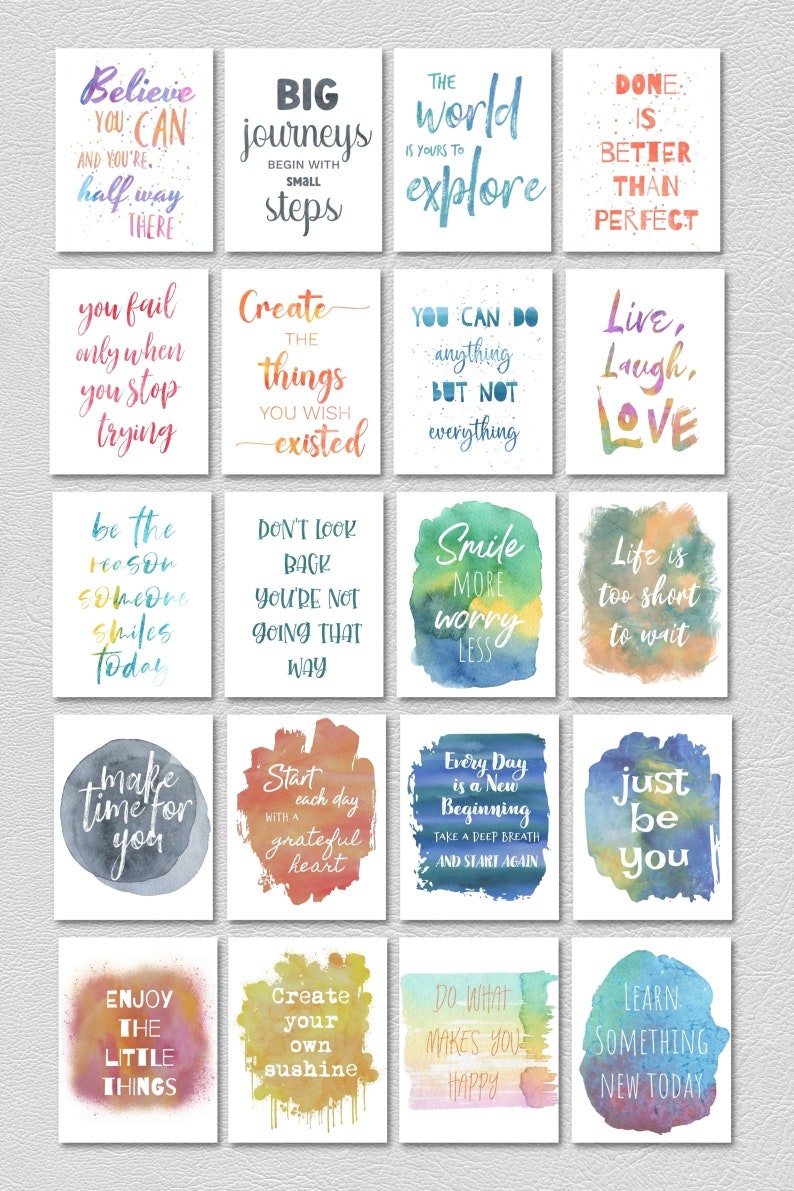 Printable Wall Art, Motivational Poster Bundle, Watercolor, Quote Wall ...