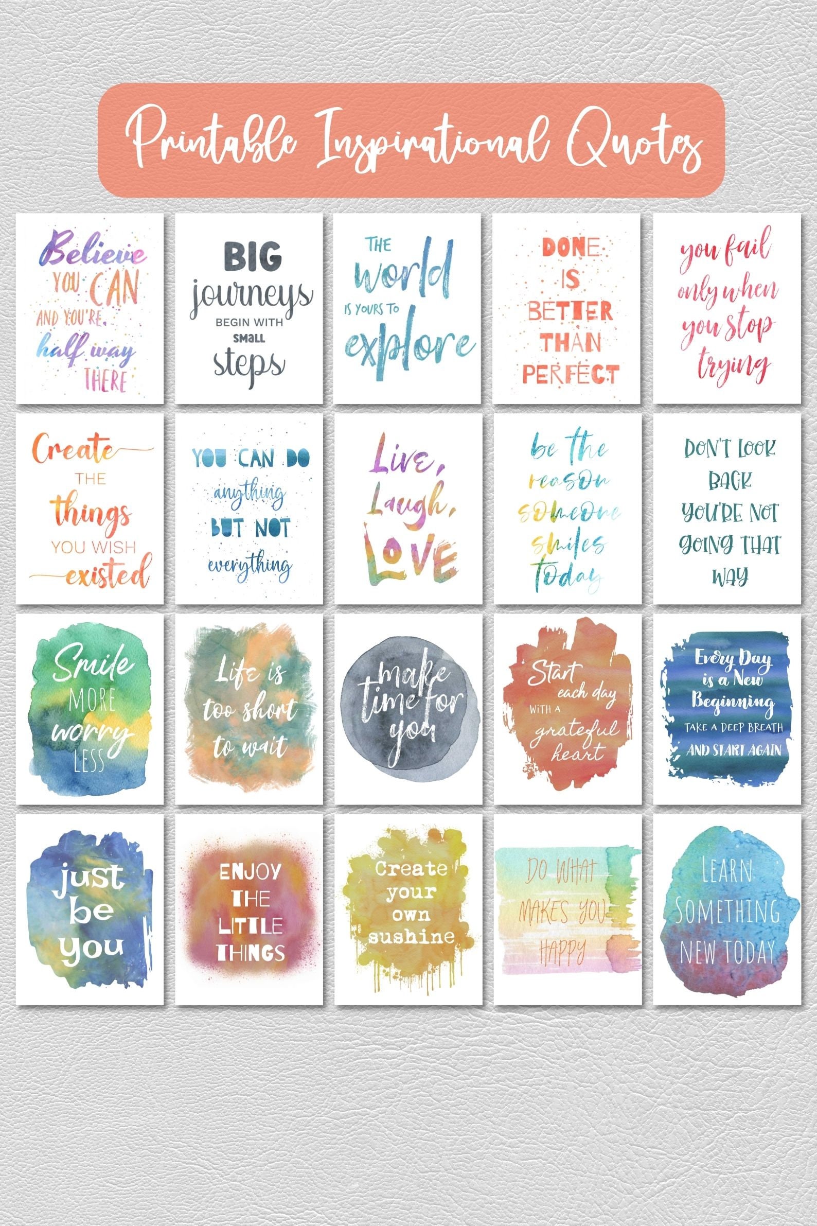 Printable Wall Art Motivational Poster Bundle Watercolor - Etsy