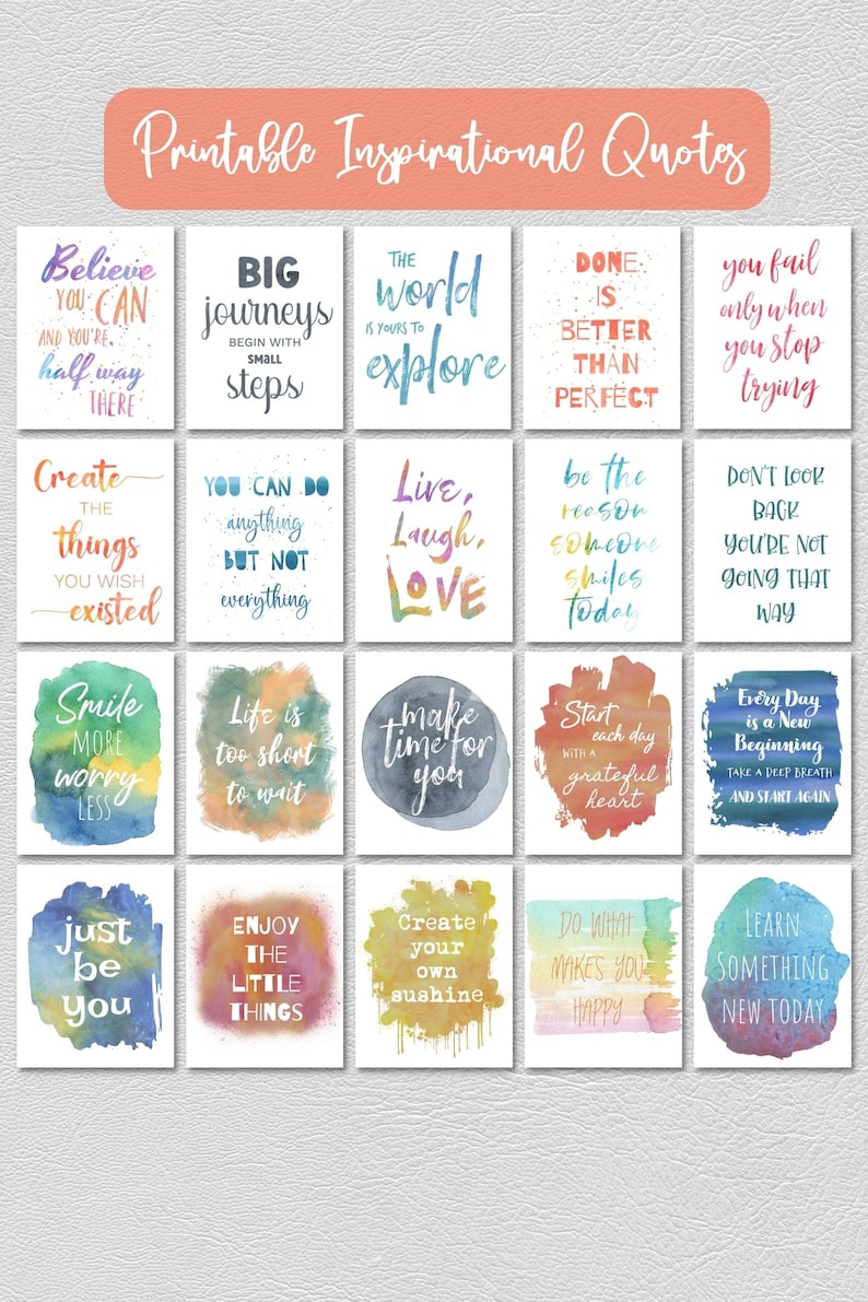 Printable Wall Art Motivational Poster Bundle Watercolor - Etsy