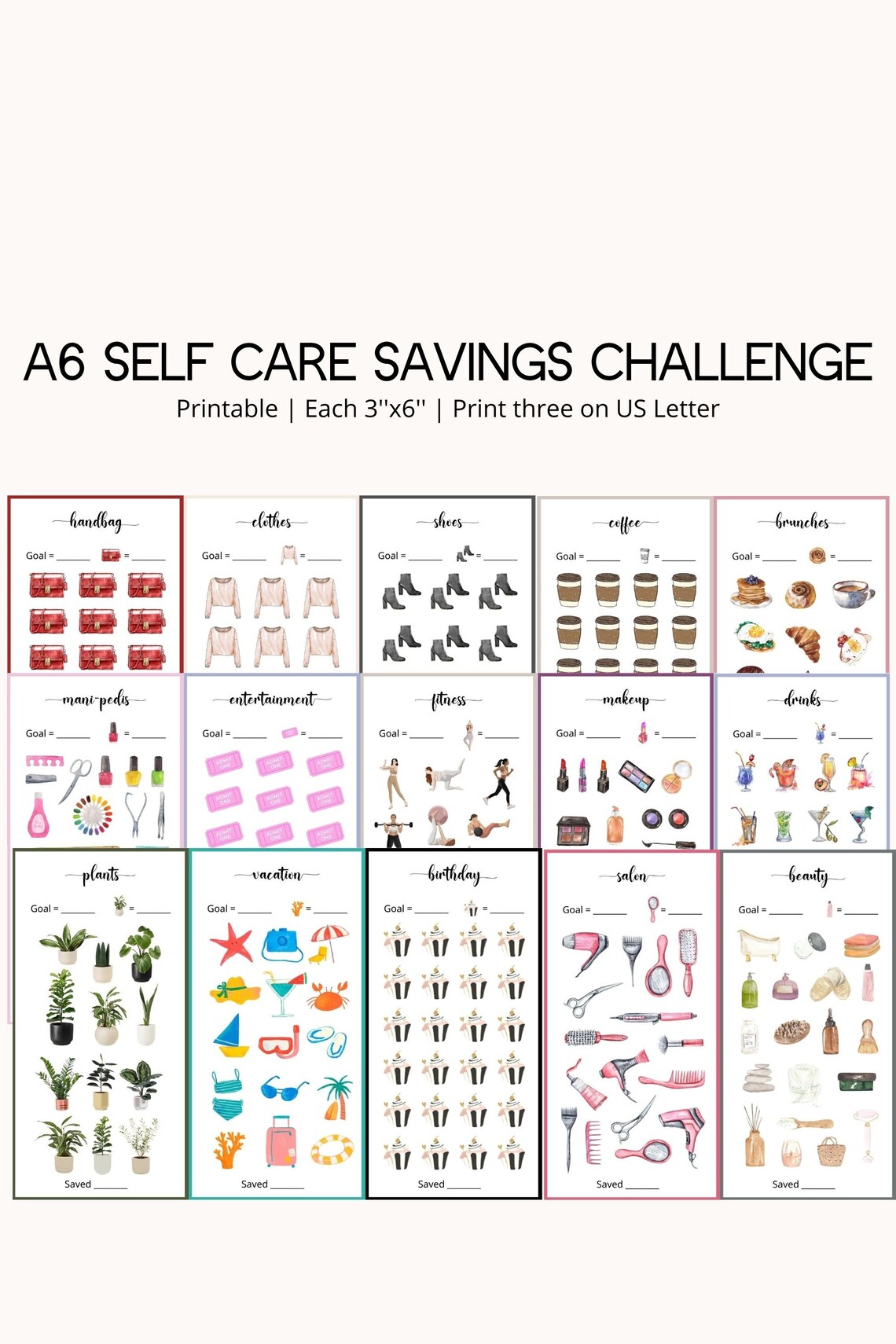 15 Self Care Printable Savings Challenge Bundle A6 Saving Tracker A6 ...
