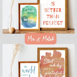 Printable Wall Art, Motivational Poster Bundle, Watercolor, Quote Wall ...