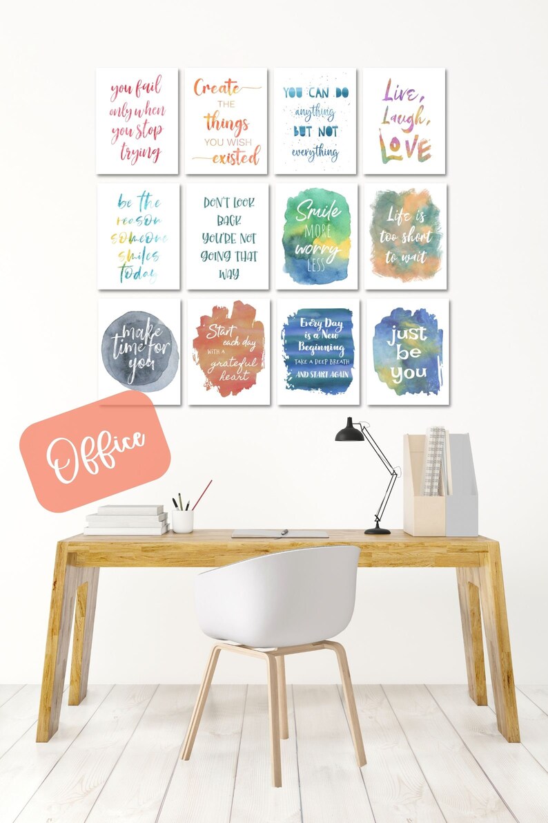 Printable Wall Art, Motivational Poster Bundle, Watercolor, Quote Wall ...