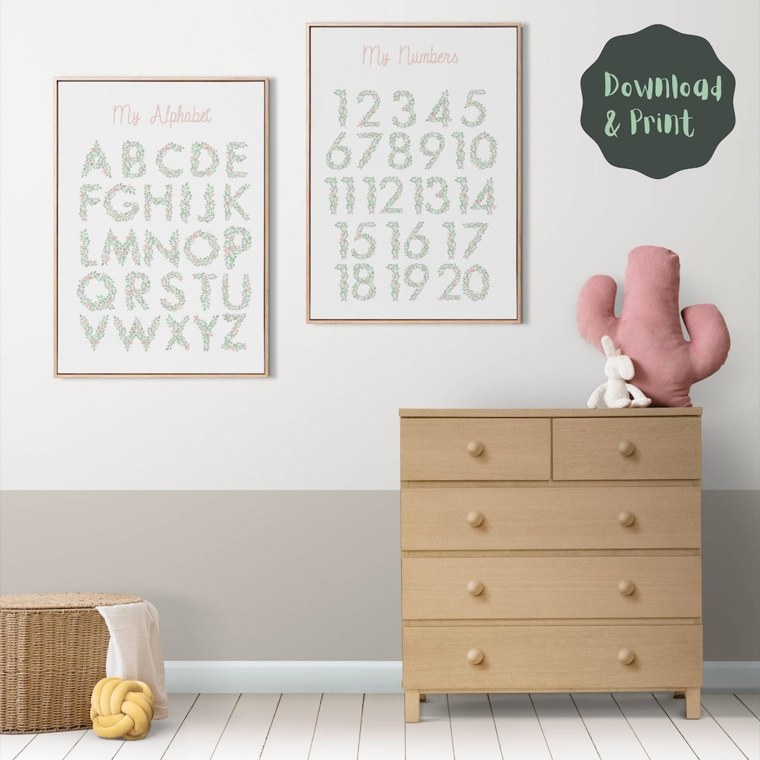 Bundle of 2 Printable Alphabet and Numbers Wall Art Décor for Nursery ...