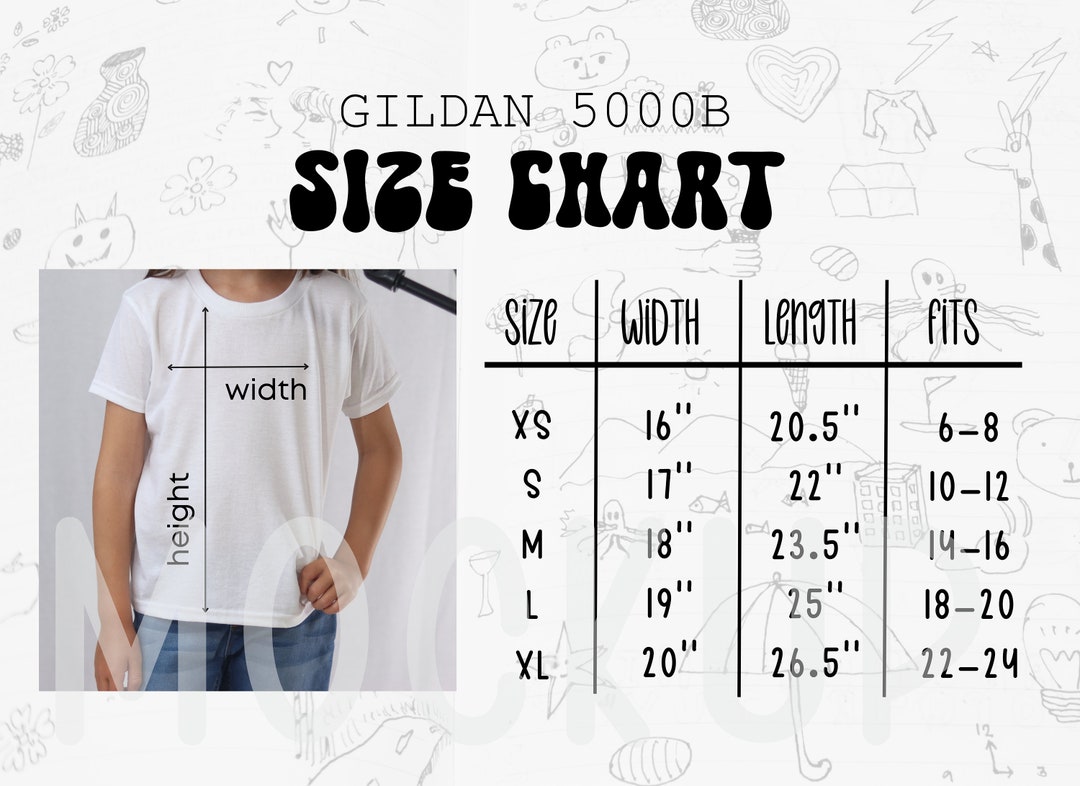 Gildan 5000B Kids Size Chart, Gildan 500B Size Chart Kid Tshirt ...