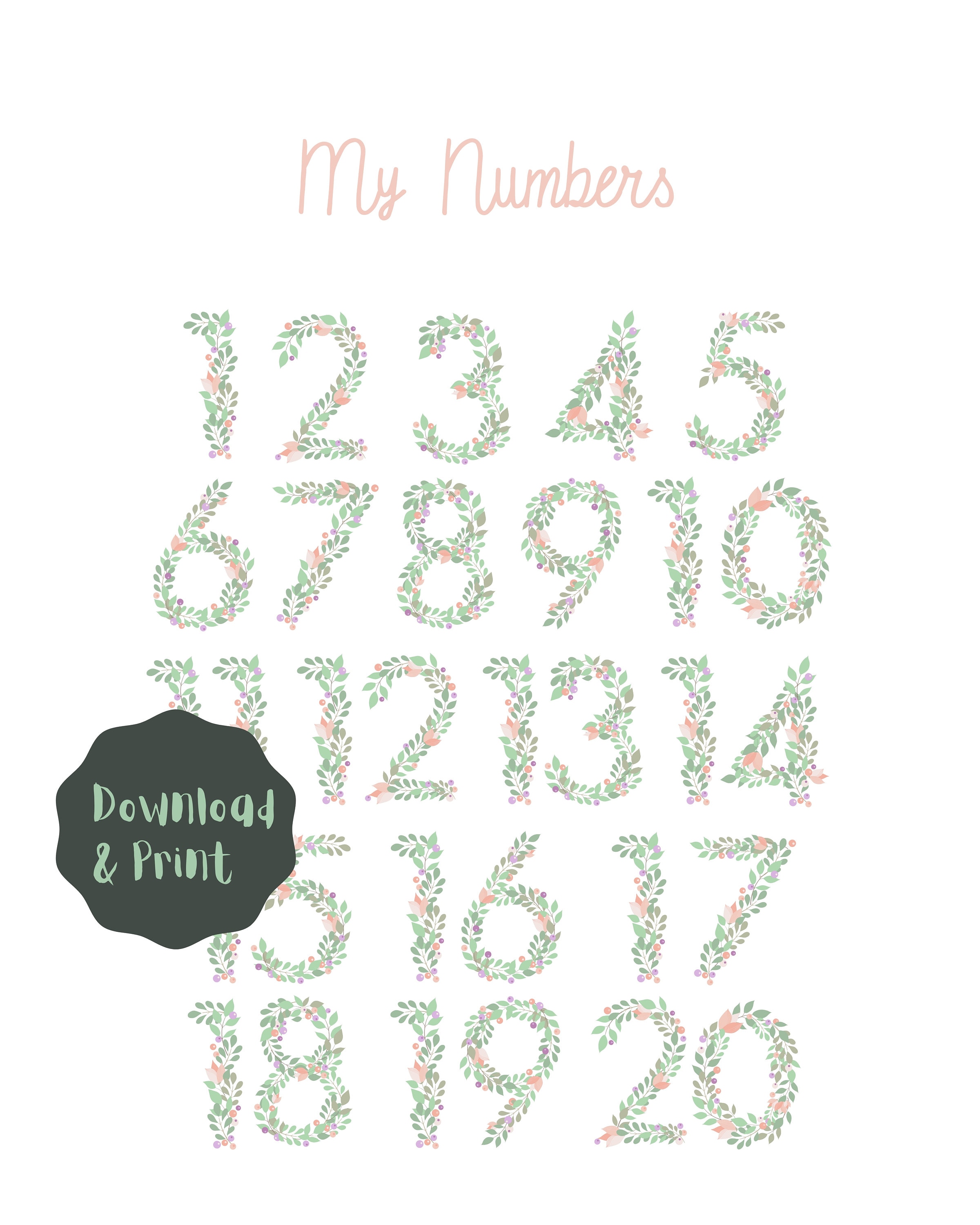 Bundle of 2 Printable Alphabet and Numbers Wall Art Décor for Nursery ...