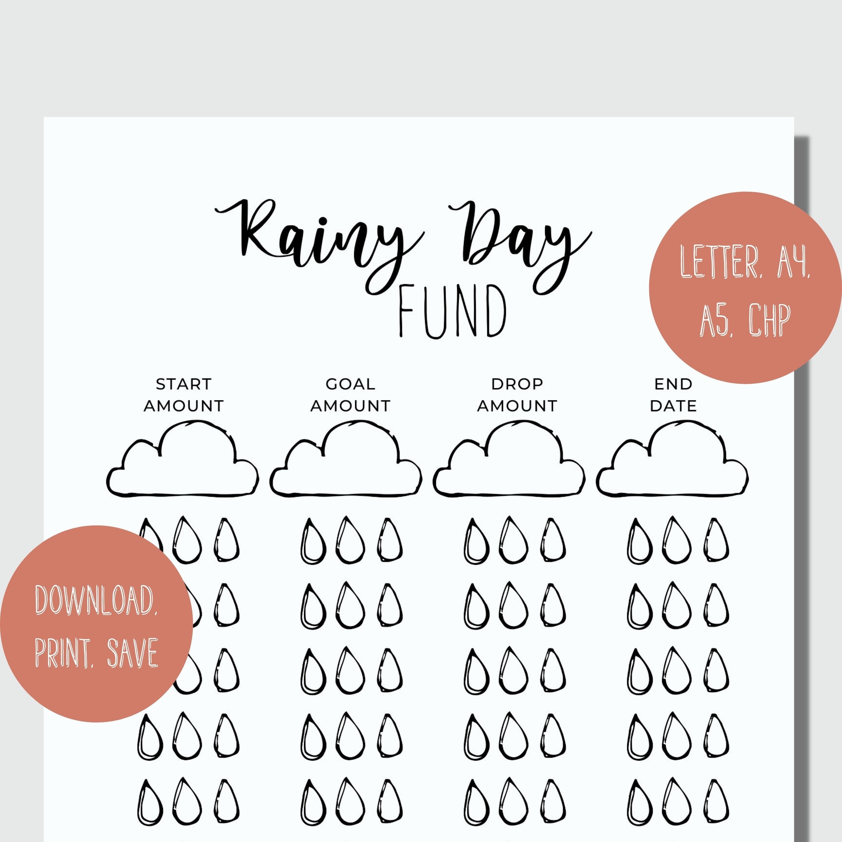Rainy Day Fund, Emergency Fund Savings, Money Tracker, Dollar Challenge ...