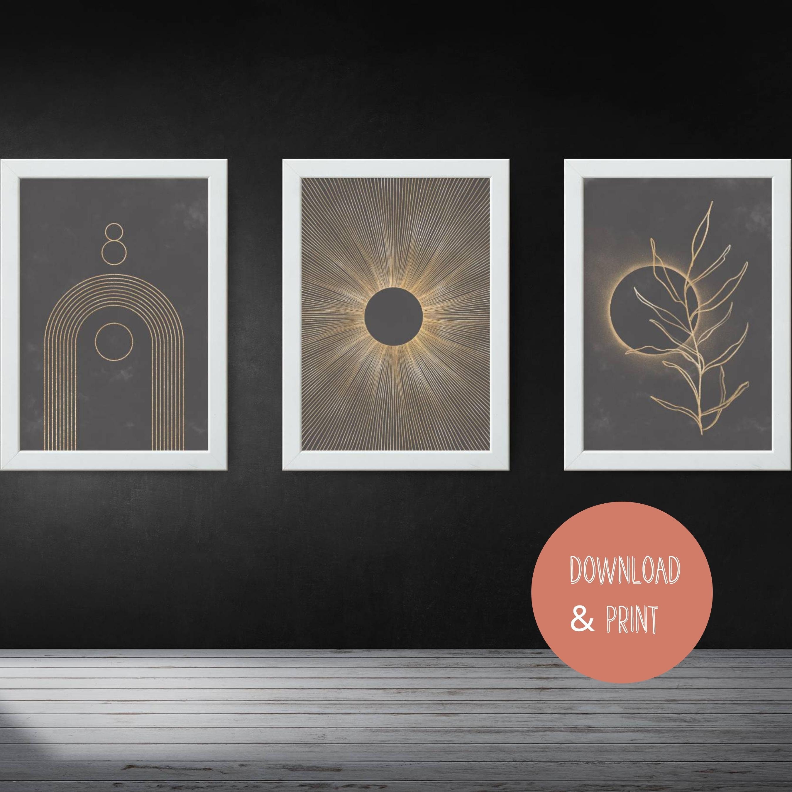 Set of 3 Printable Mid Century Modern Wall Art Sun Rainbow Neutral ...