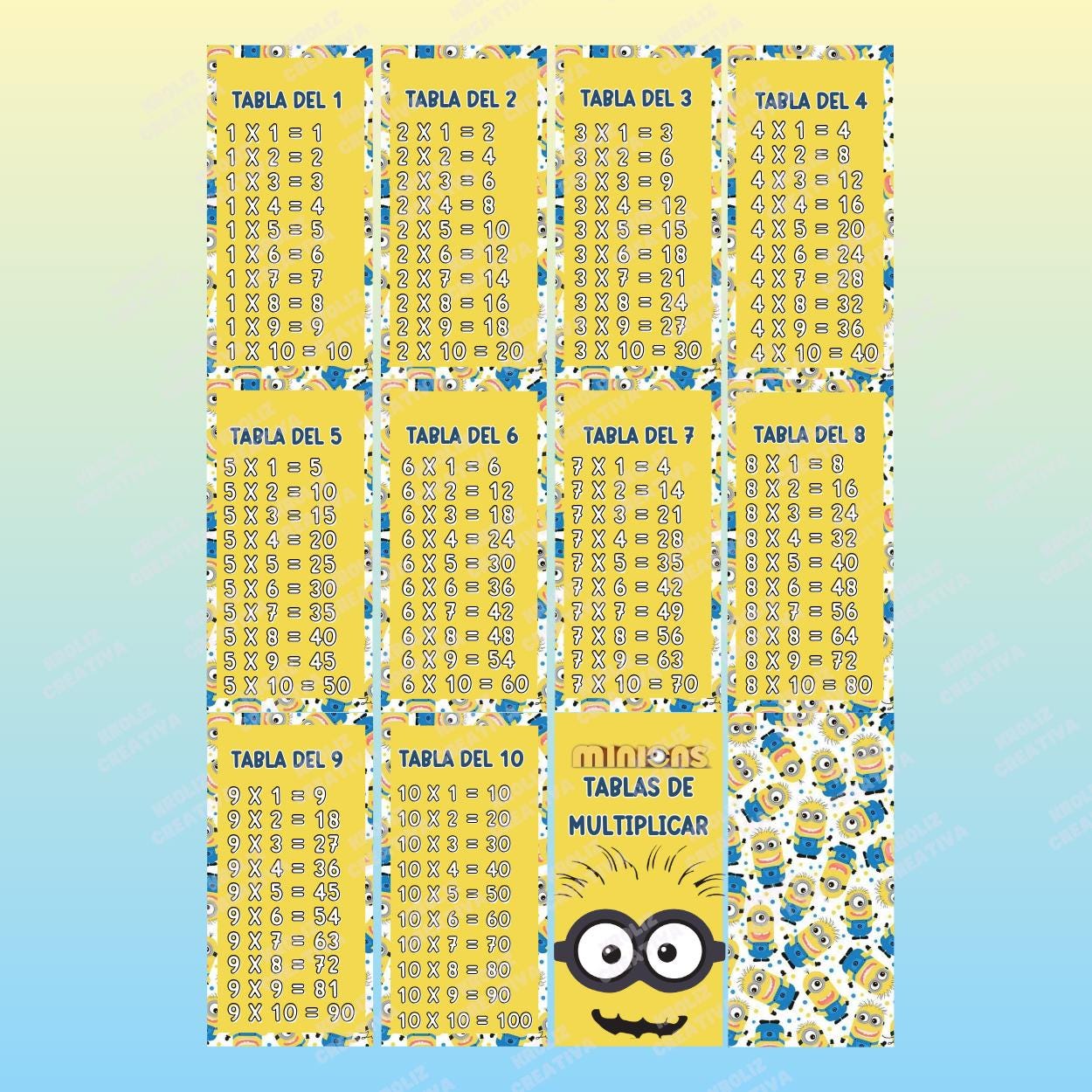 Tablas de Multiplicar editable y Archivo Digital PDF Imprime y corta ...