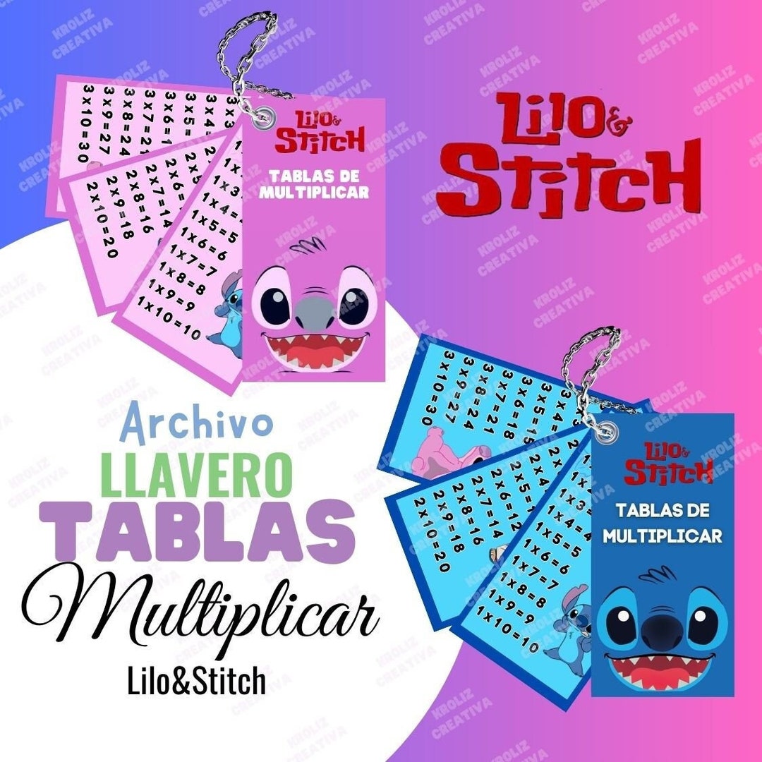 LILO & STETCH Multiplication Tables Keychain File. Pink and Blue, 1 to ...