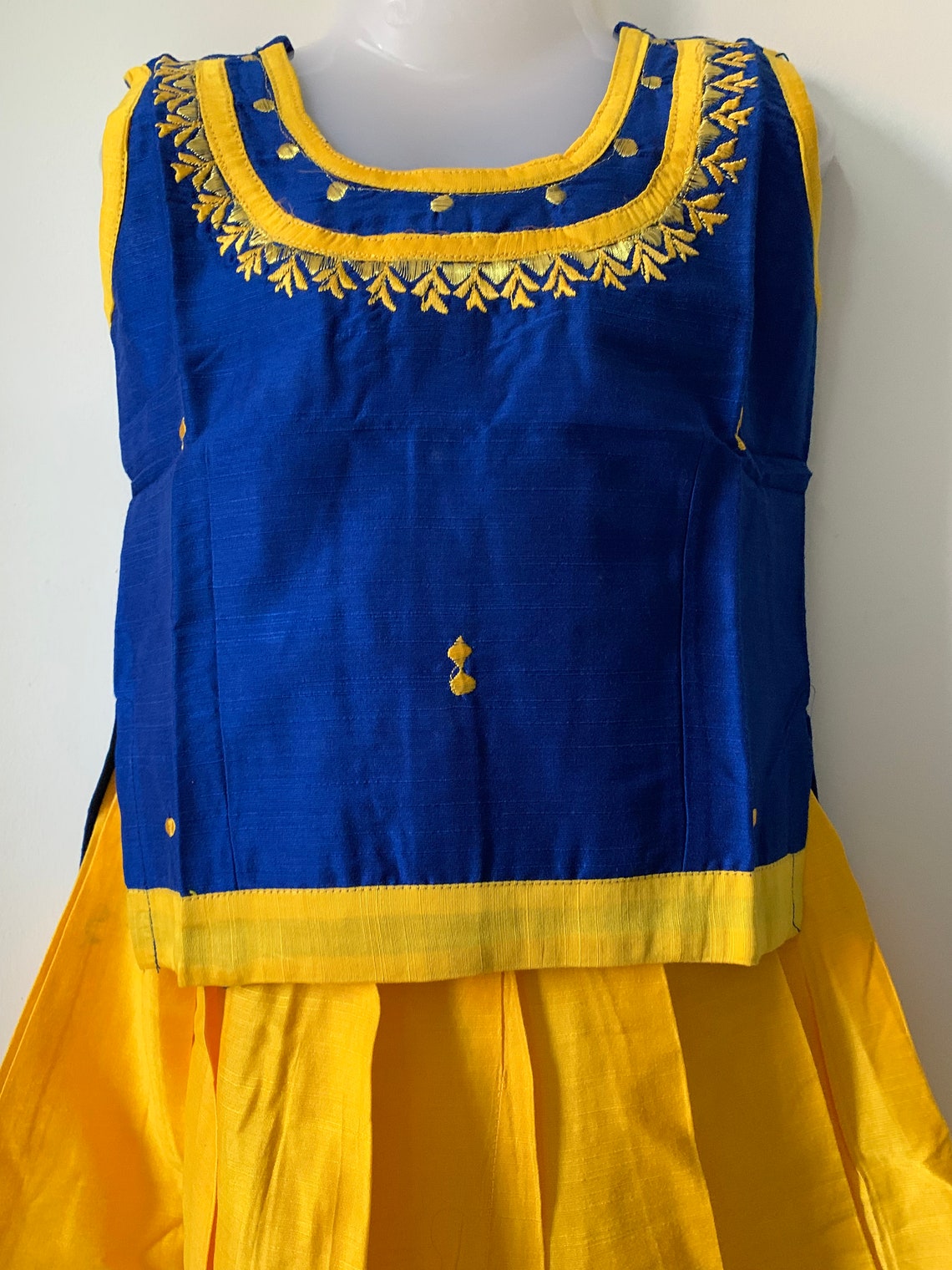 Yellow & Blue Raw Silk Pattu Pavada/langa Blouse/traditional Lehenga ...