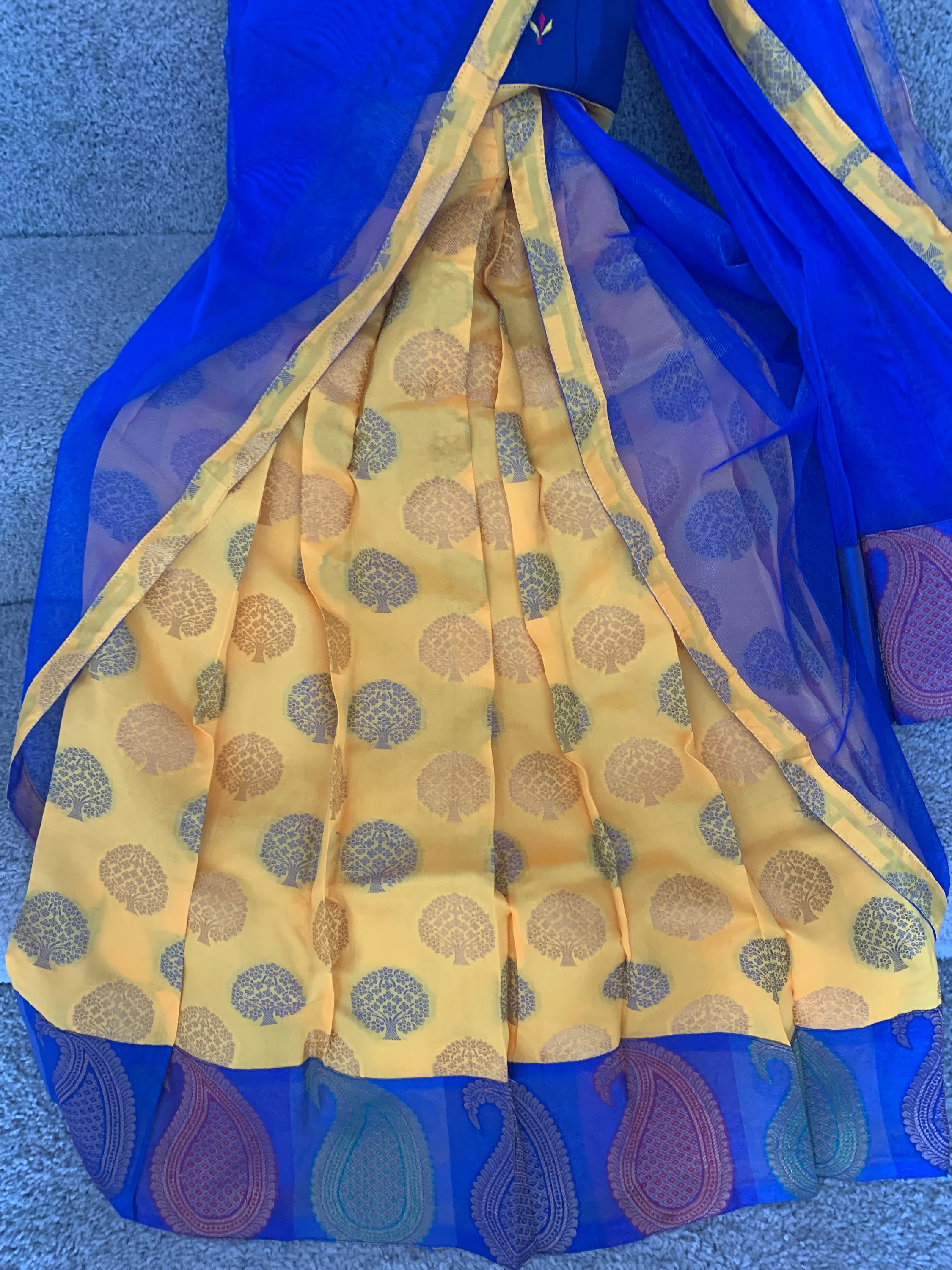 10 to 11 Year Girl Yellow and Blue Langa Voni/halfsaree/pattu Pavada ...