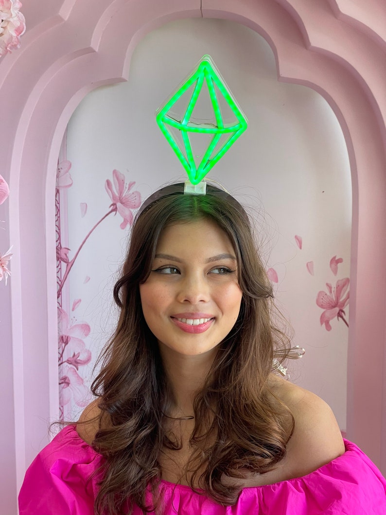 Green Diamond Headband, Sims Plumbob Headband, Neon Sign Headband, Neon ...
