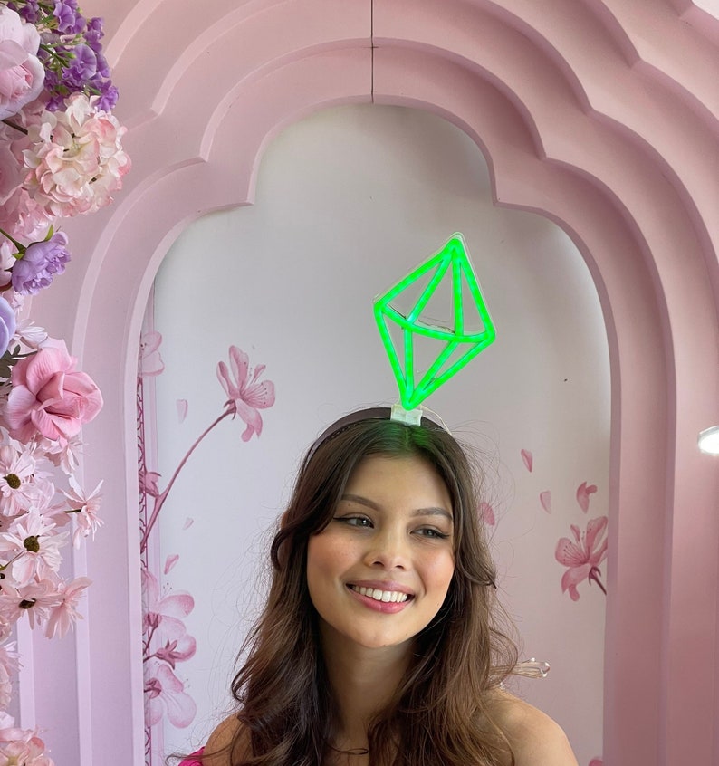 Green Diamond Headband, Sims Plumbob Headband, Neon Sign Headband, Neon ...