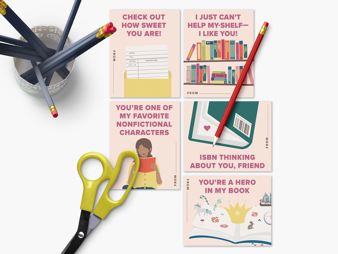 Printable Book Lover Valentines Cards, Bookish Valentine for Kids ...