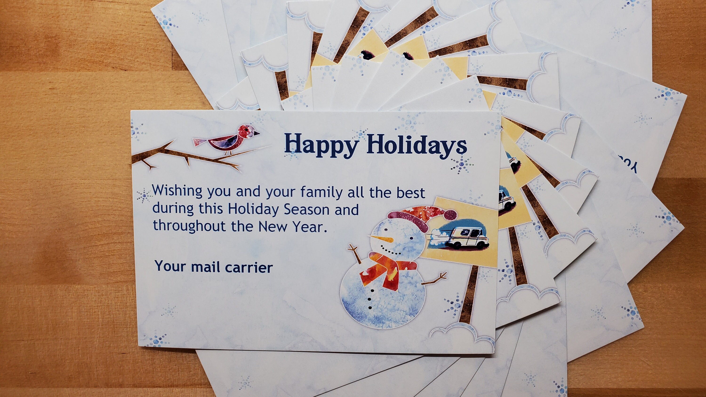 Snowman Scene Mail Carrier Thank You Postcards | Etsy