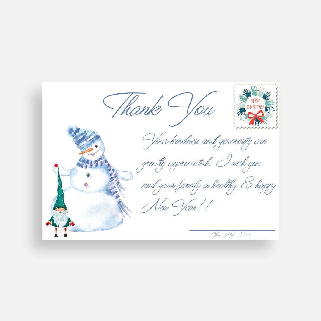 Mail Carrier Gnome & Snowman Scene Thank You Postcards - Etsy