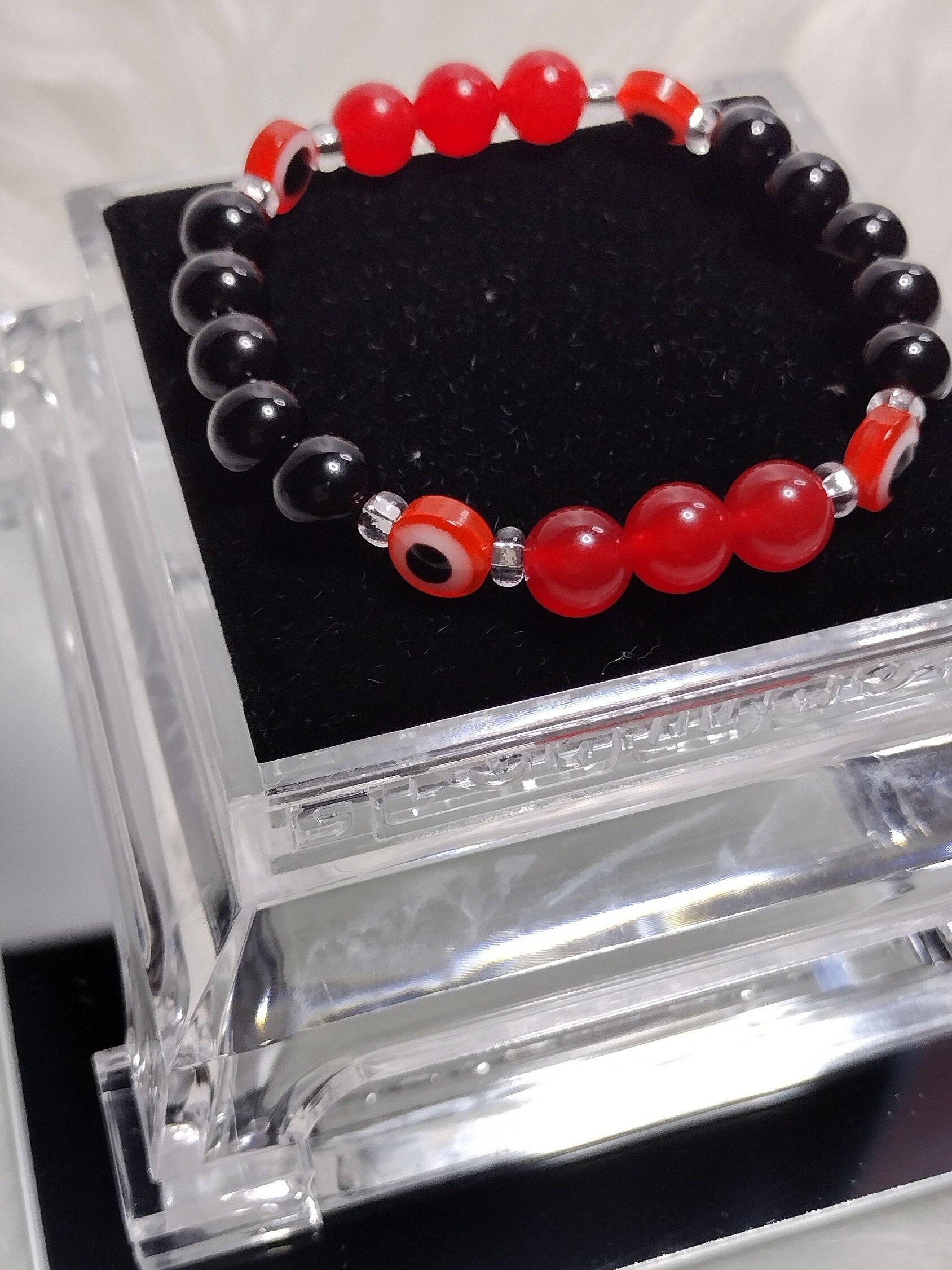 Crimson Gaze Crystal Gemstone Evil Eye Bracelet - Etsy