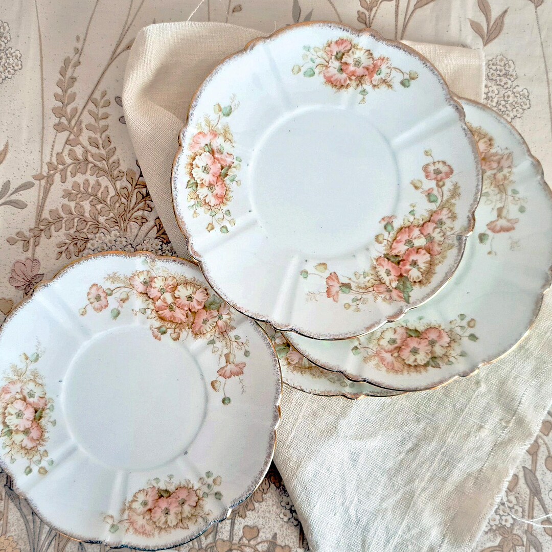 4 Antique Side Plates: Floral Details, Gold Trim - Etsy