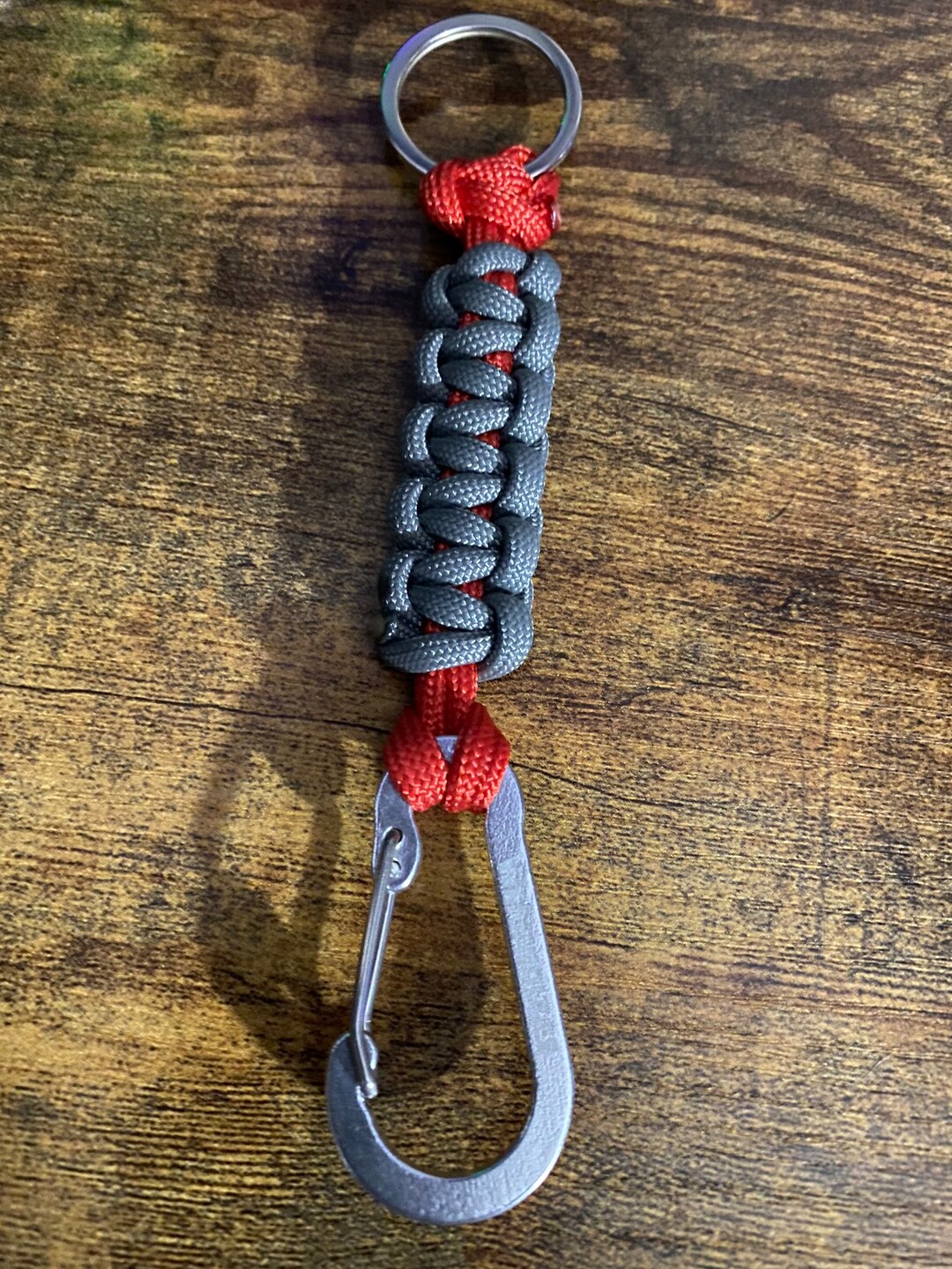 Paracord Carabiner Keychain Charcoal Gray Red Silver Carabiner Handmade ...