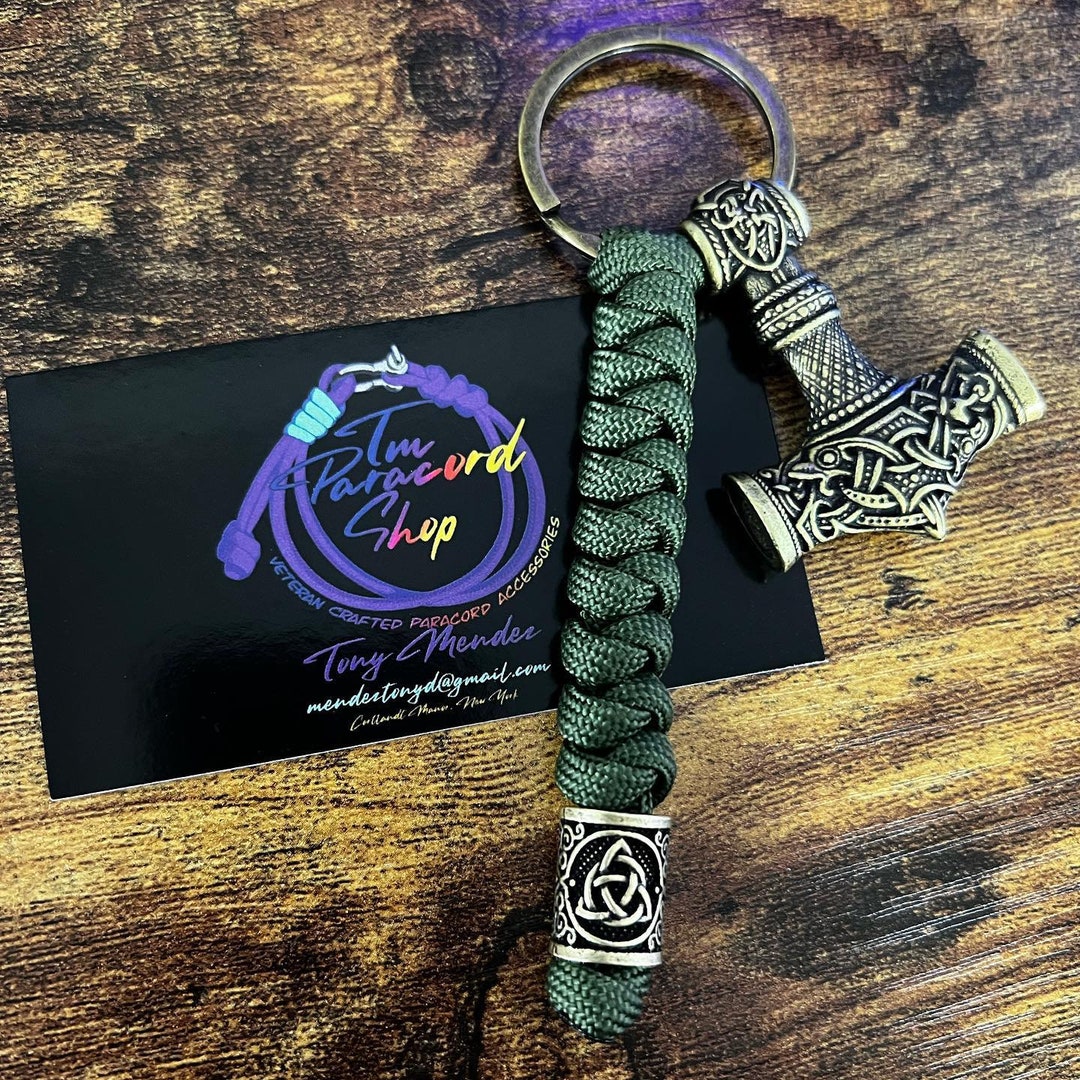 Paracord Snake Knot Rune Keychain W/ Thor's Hammer Paracord Keychain ...
