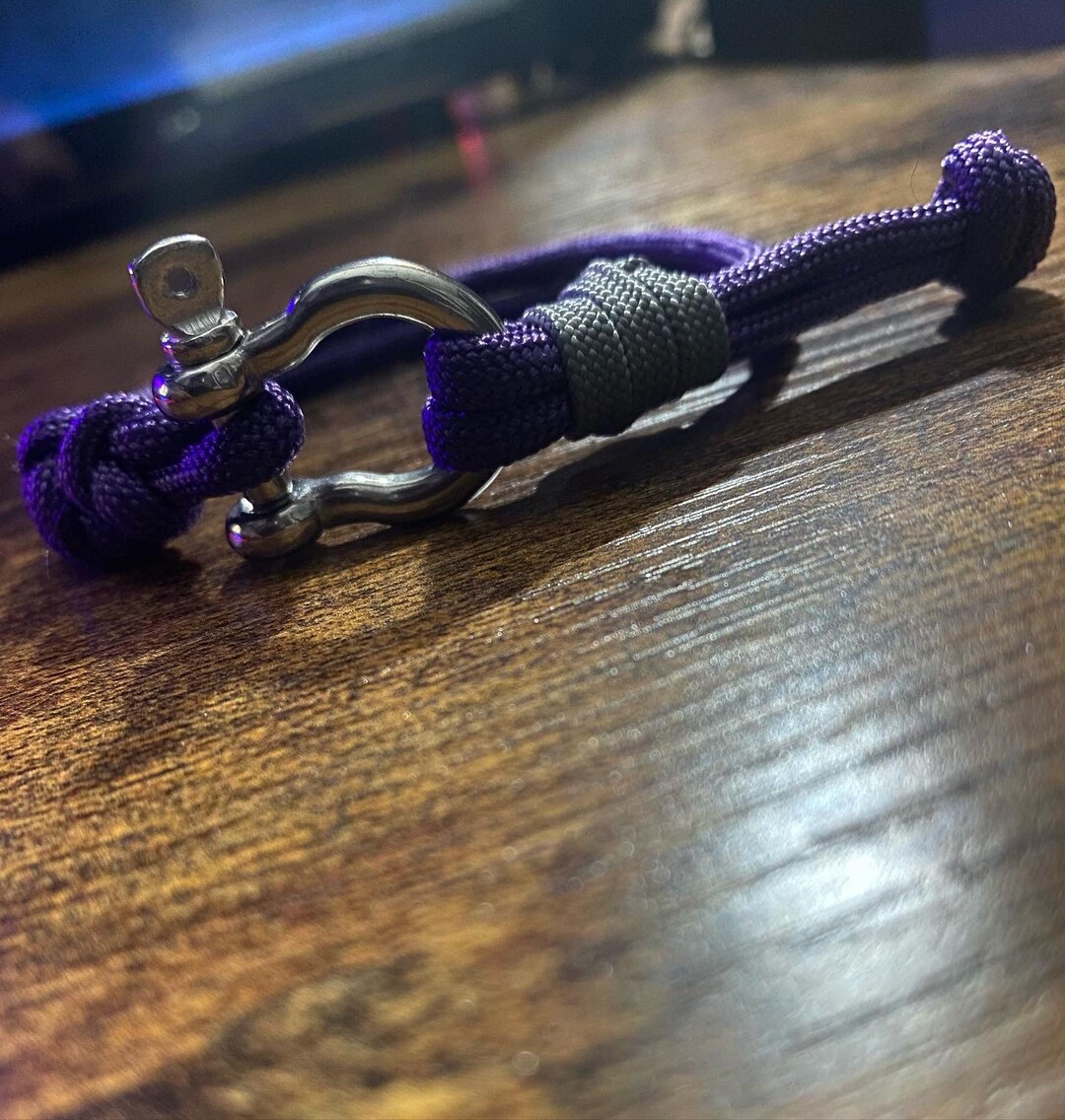 Paracord Shackle Bracelet - Purple W/ Black or Purple W/ Gray ...