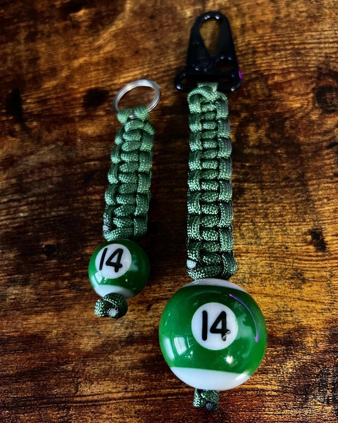 Paracord Mini Billiard Ball Keychain W/ Carabiner Matching Mini ...