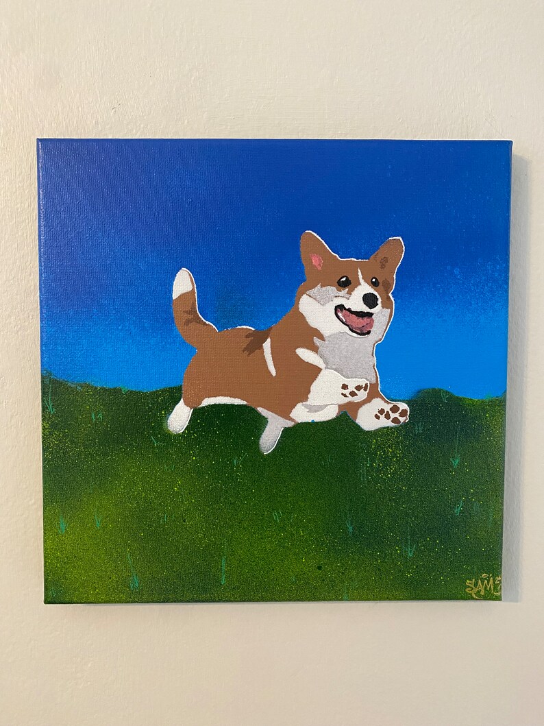 Rigby Original Spray Paint Art Corgi Dog Painting - Etsy