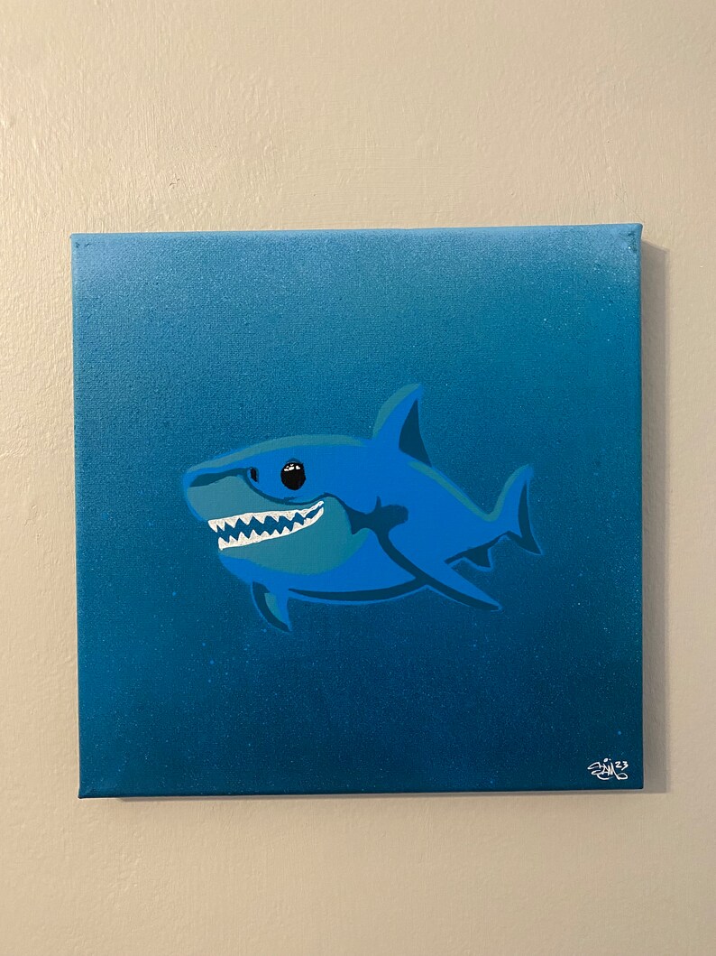 Big Blue - Kid’s Shark Painting - Original Spray Paint Art - Etsy