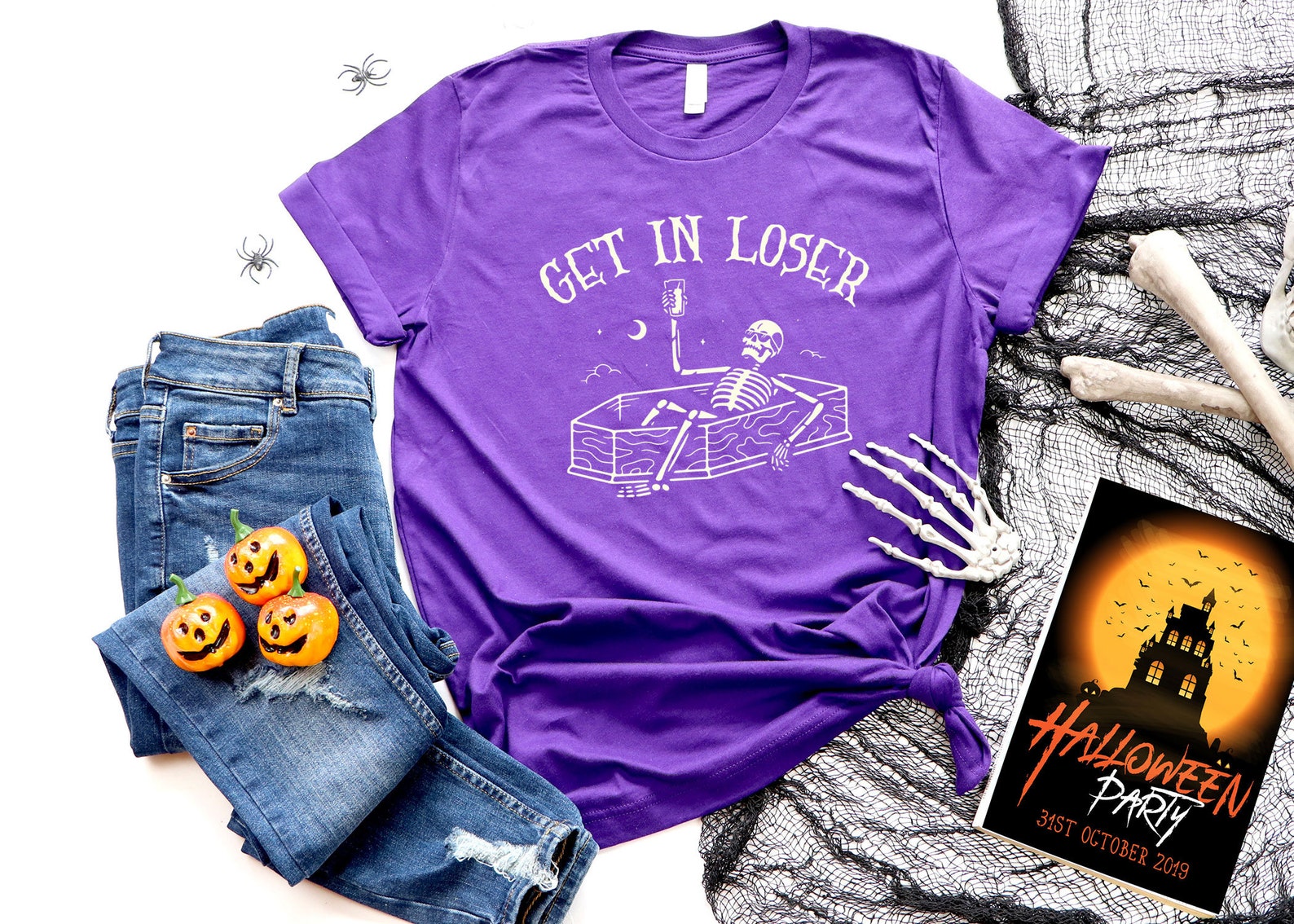 Get in Loser Skeleton in Coffin Shirt - Drink Time Shirt - Halloween ...