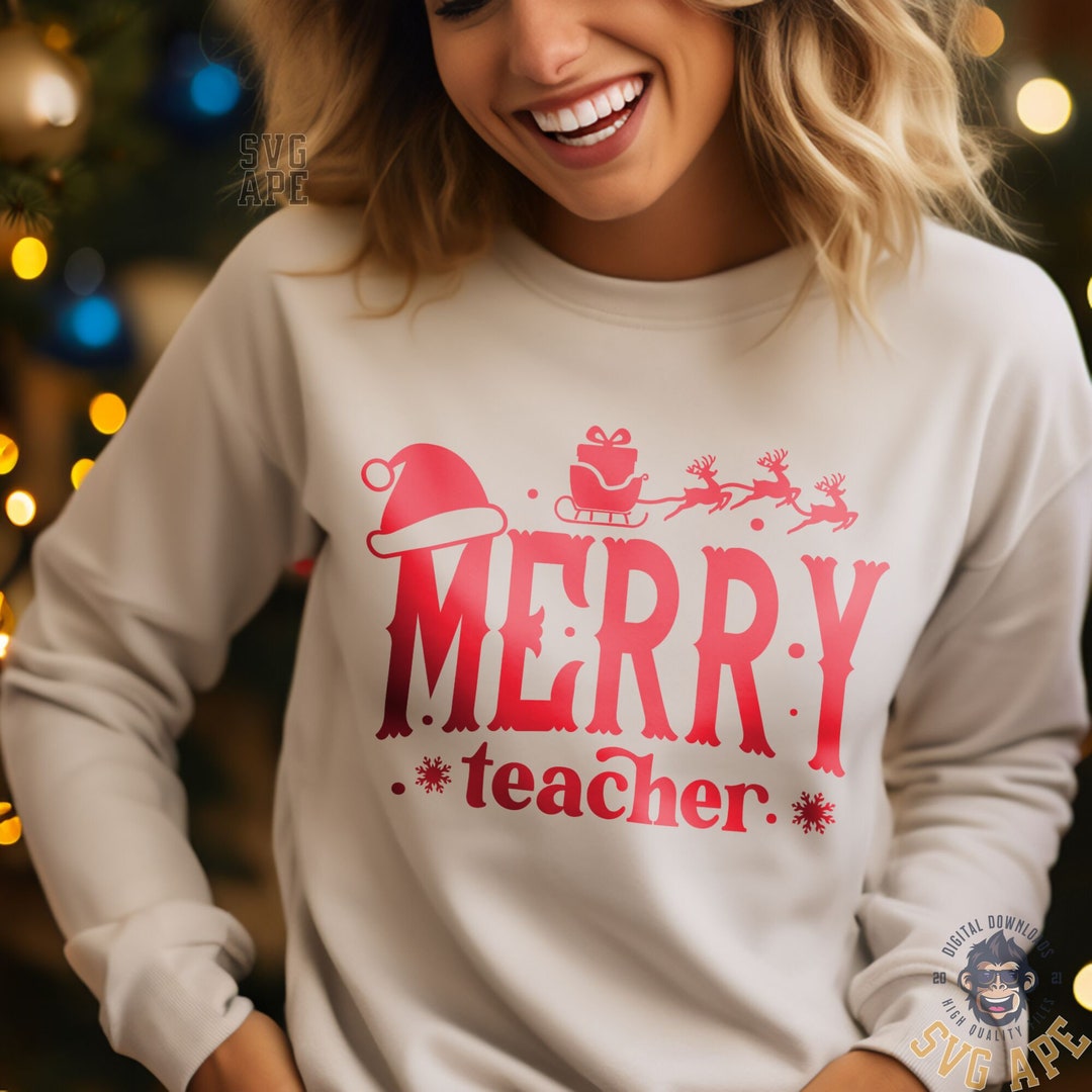 Merry Teacher SVG PNG, Merry Teacher Svg, Merry Christmas Svg, Teacher ...