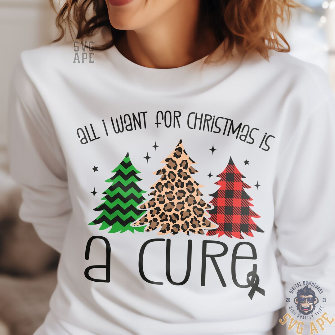 Breast Cancer SVG PNG, All I Want for Christmas is A Cure, Cancer ...