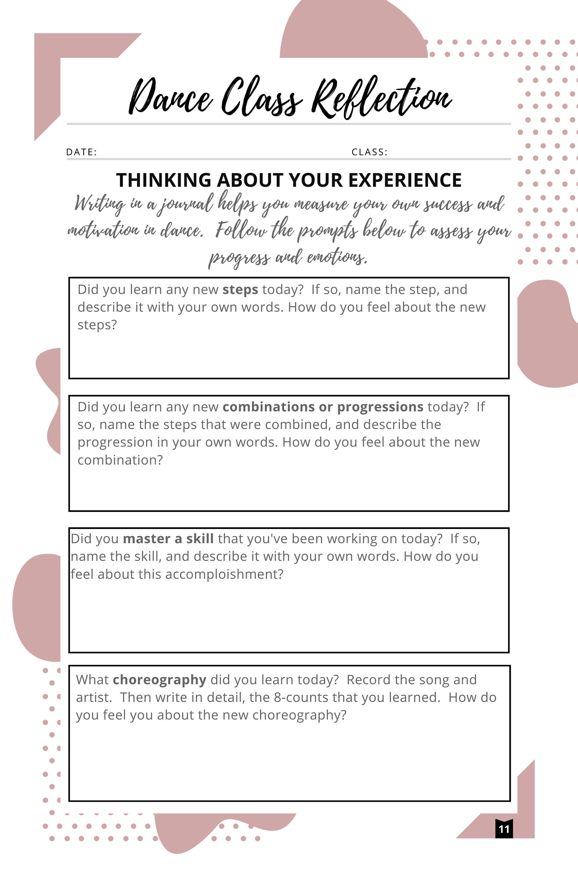 Dance Journal- Digital Reflection Tool for Young Dancers - Etsy