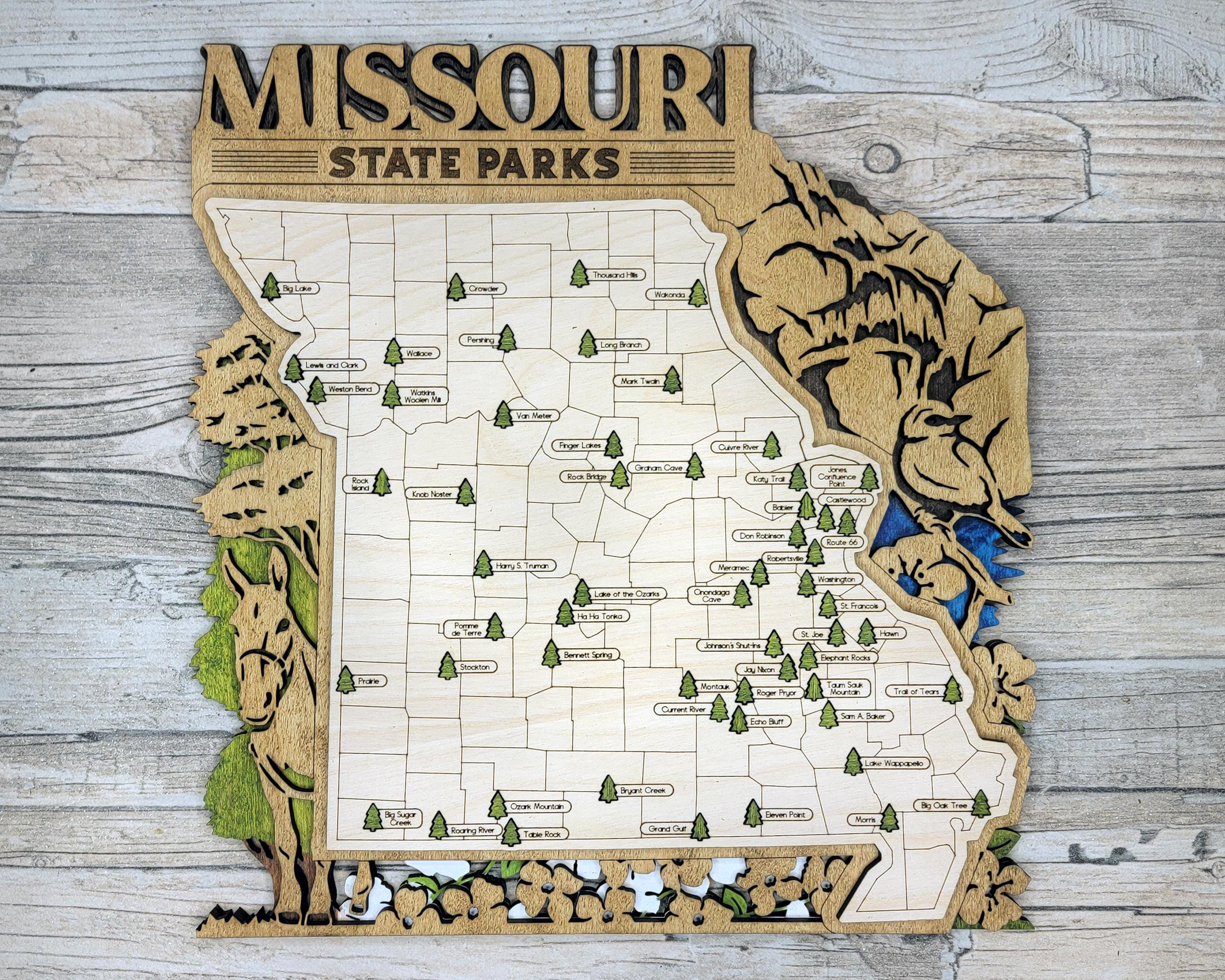 Missouri State Park Travel Map, State Parks Marker, Personalized State ...