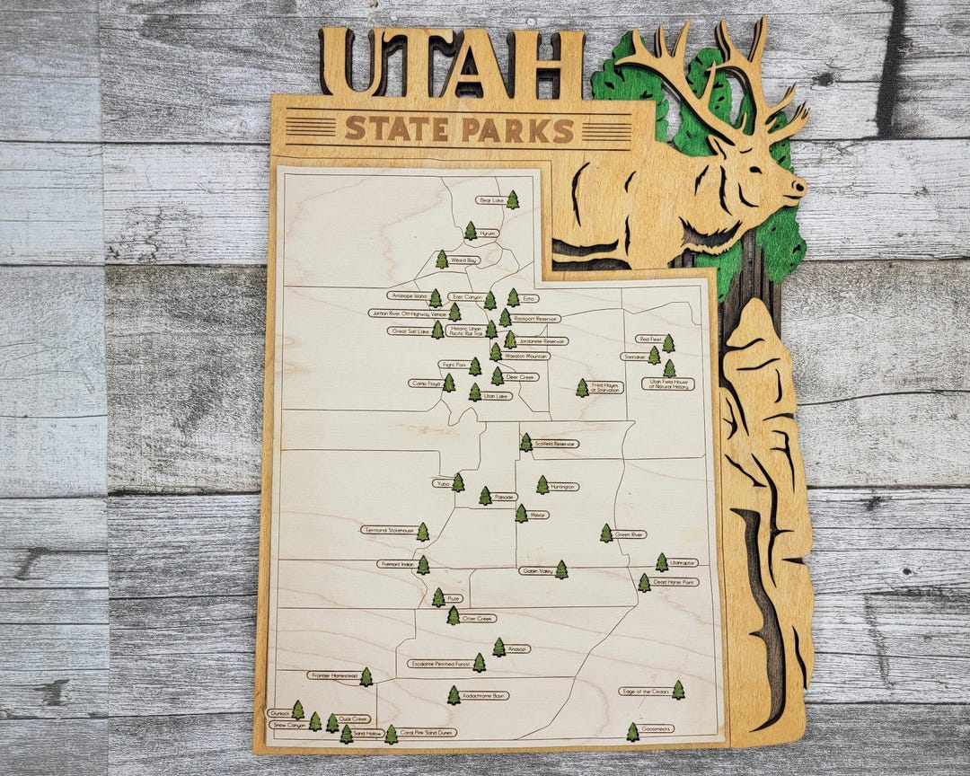 Utah State Park Travel Map, State Parks Marker, Personalized State ...