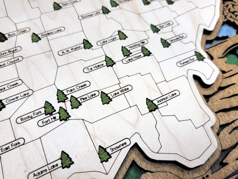 Ohio State Park Travel Map, State Parks Marker, Personalized State ...