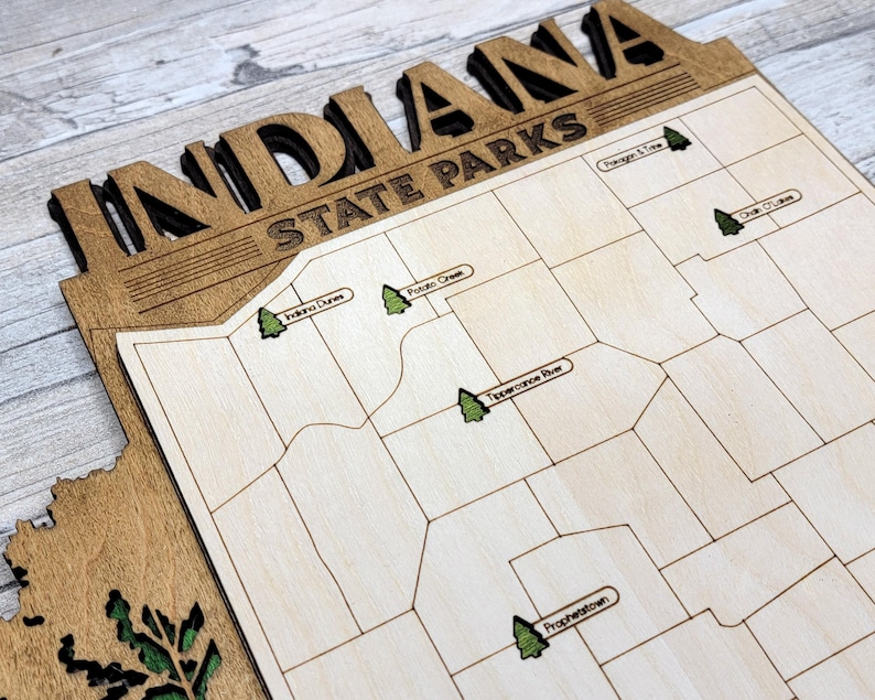 Indiana State Park Travel Map, State Parks Marker, Personalized State ...
