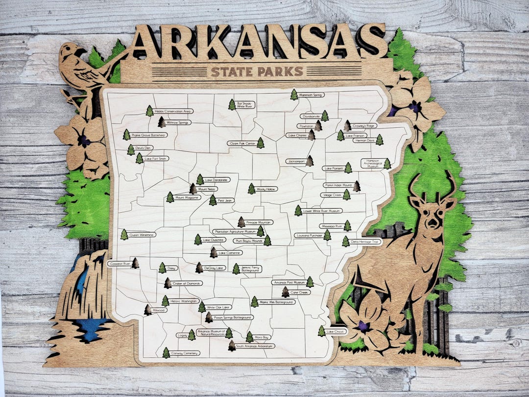 Arkansas State Park Travel Map, State Parks Marker, Personalized State ...