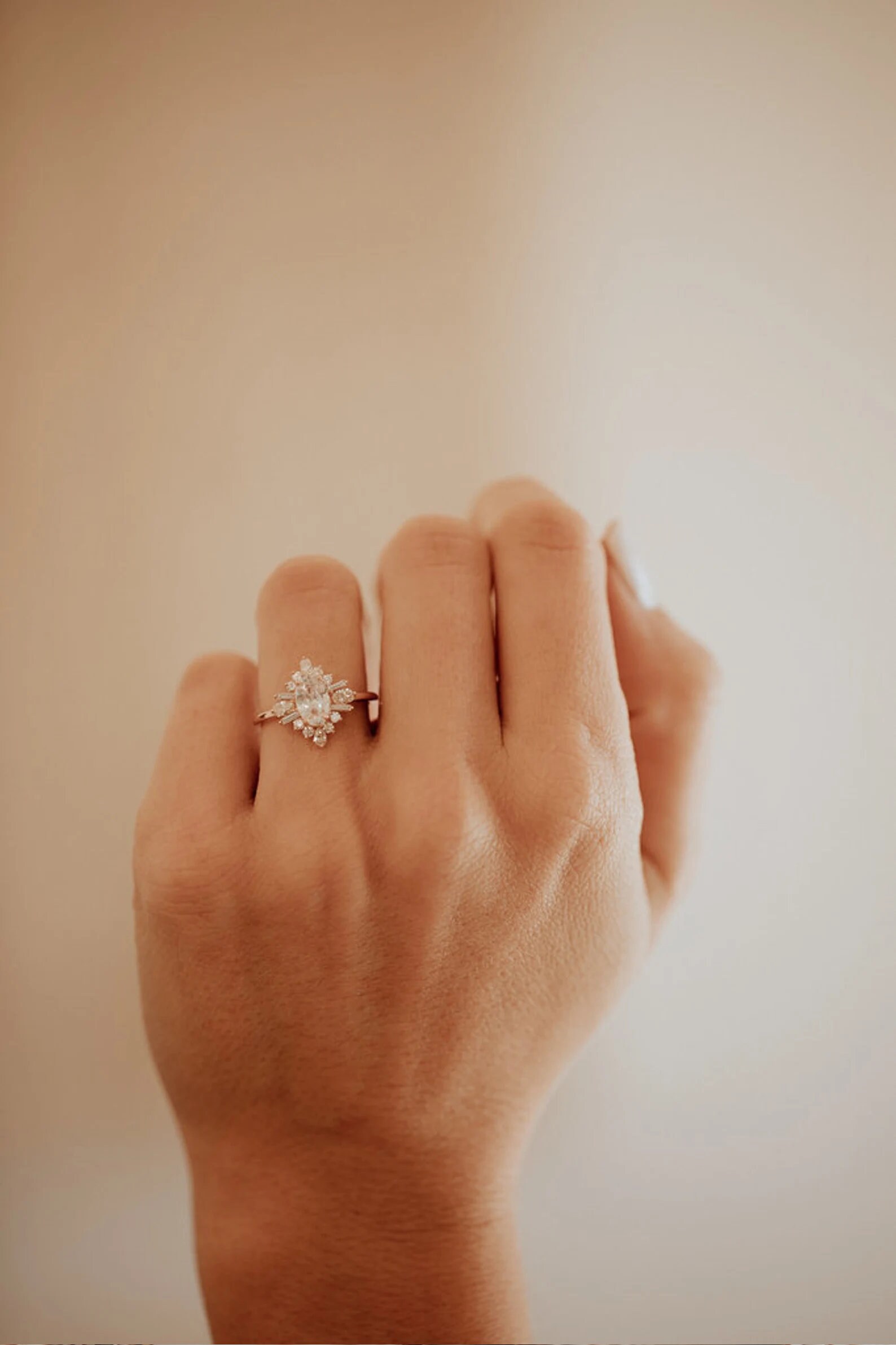 Oval Cut Diamond Engagement Ring Oval Starburst Wedding Ring Rose Gold ...