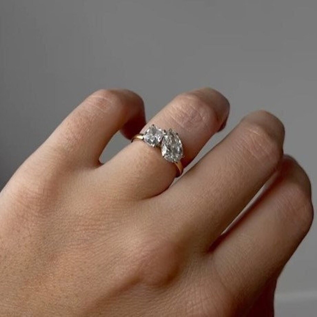 Toi Et Moi Ring, Two Stone Pear and Cushion Cut Lab Created Diamond ...