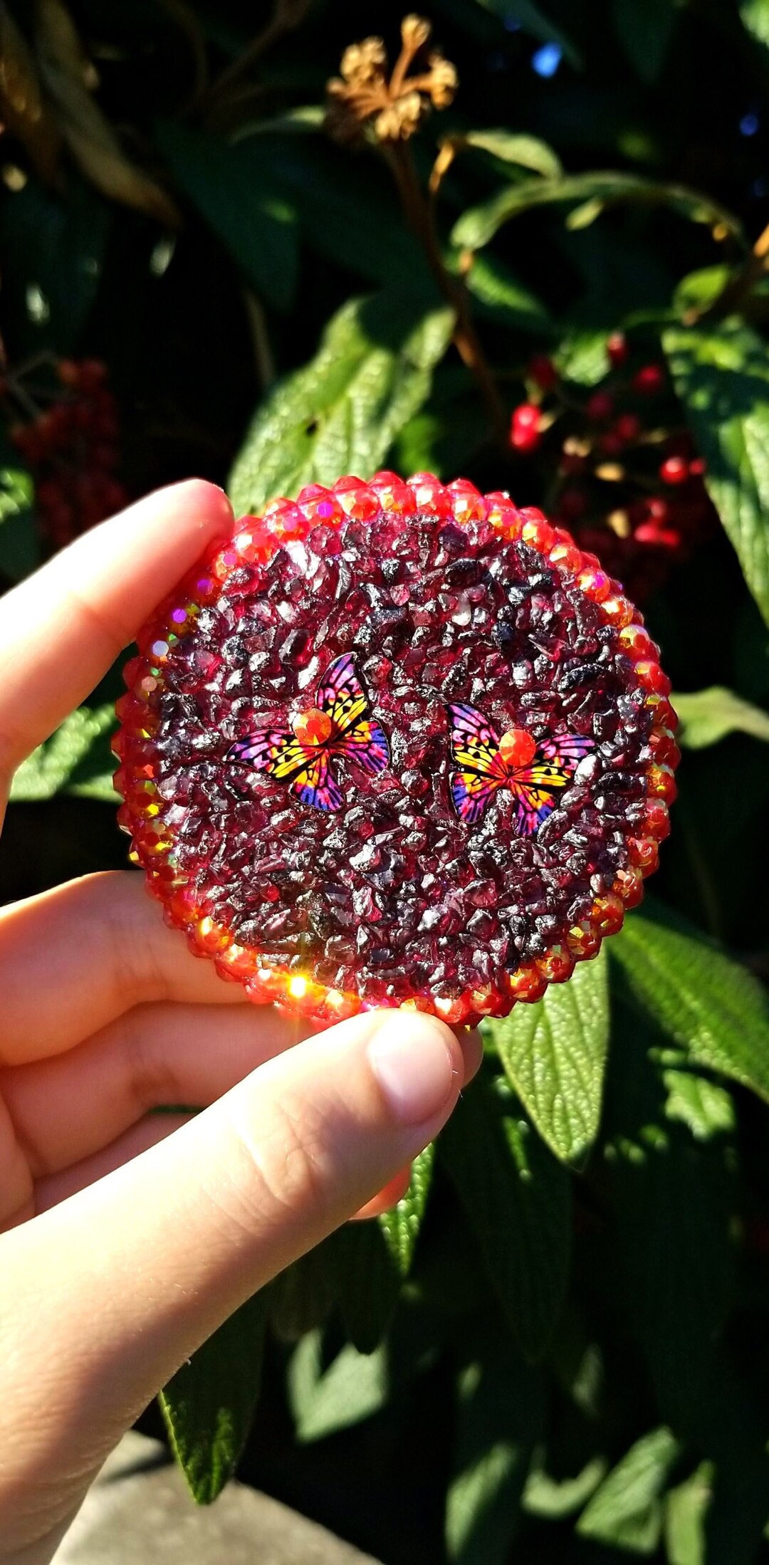 Garnet Butterfly Mirror, Crystal Mirror, Hand Mirror, Garnet Mirror ...