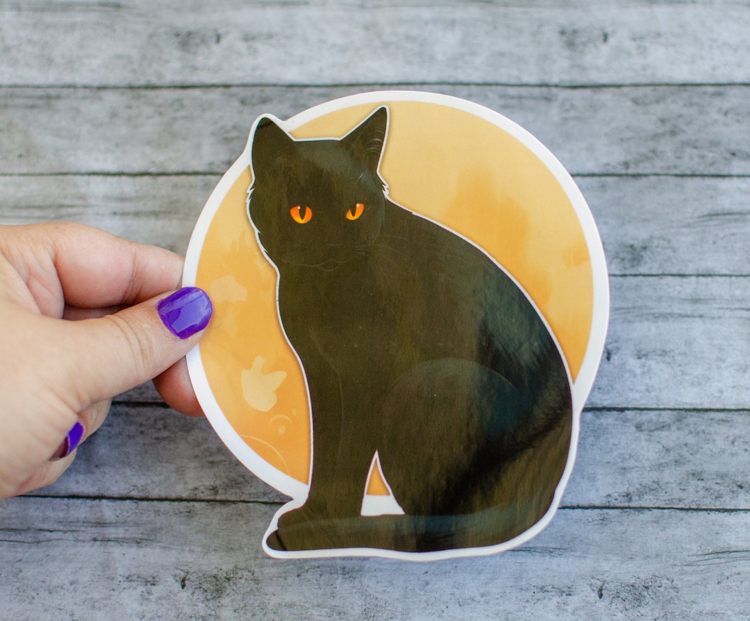 Large Black Cat Moon Sticker, Waterproof Vinyl Kitty Moon Decal, Die ...