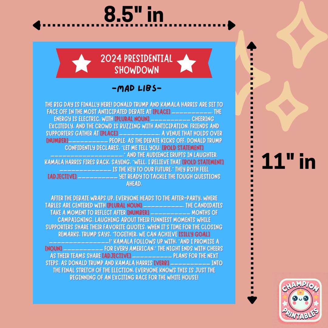 Custom Election Day Mad Libs Interactive Donald Trump Vs. Kamala Harris ...