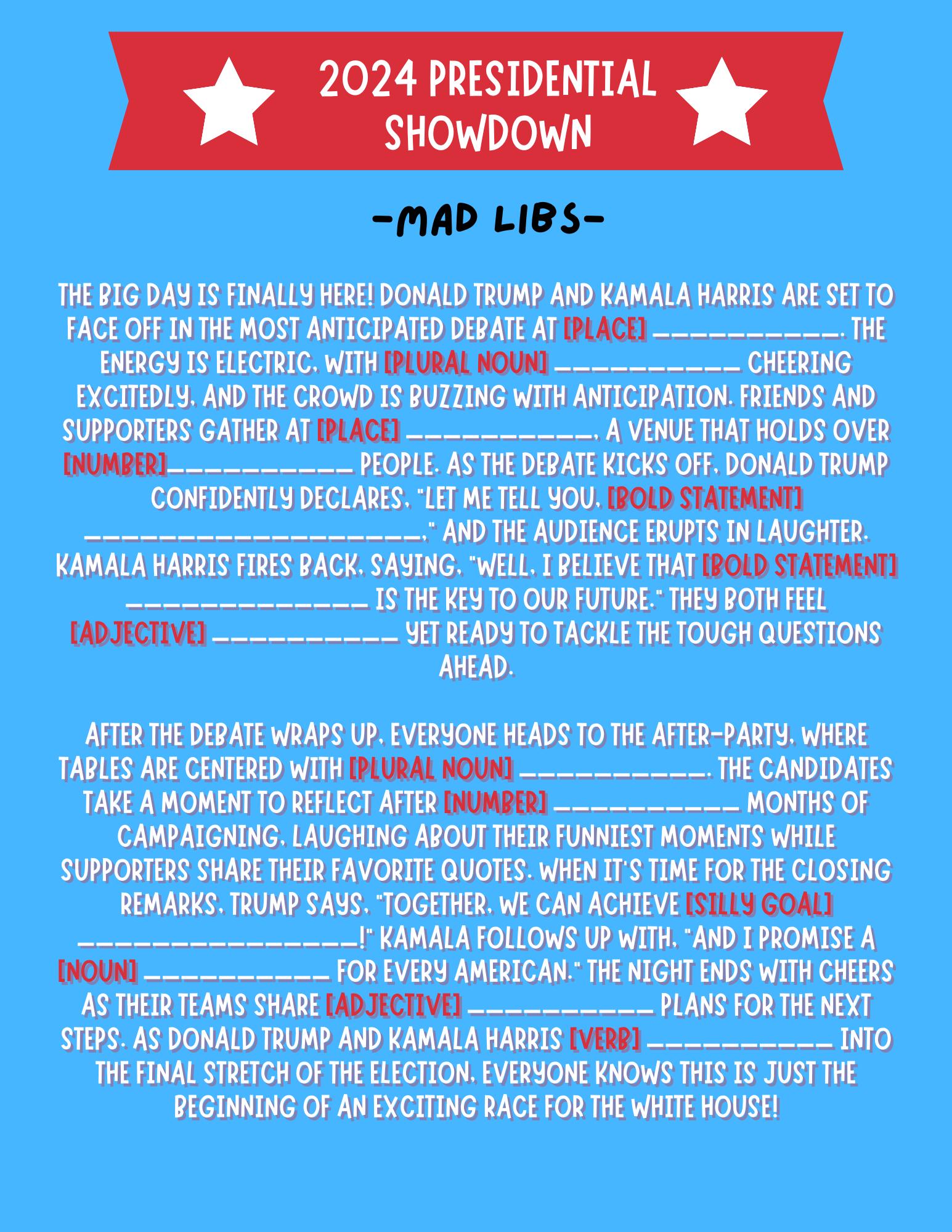Custom Election Day Mad Libs Interactive Donald Trump Vs. Kamala Harris ...