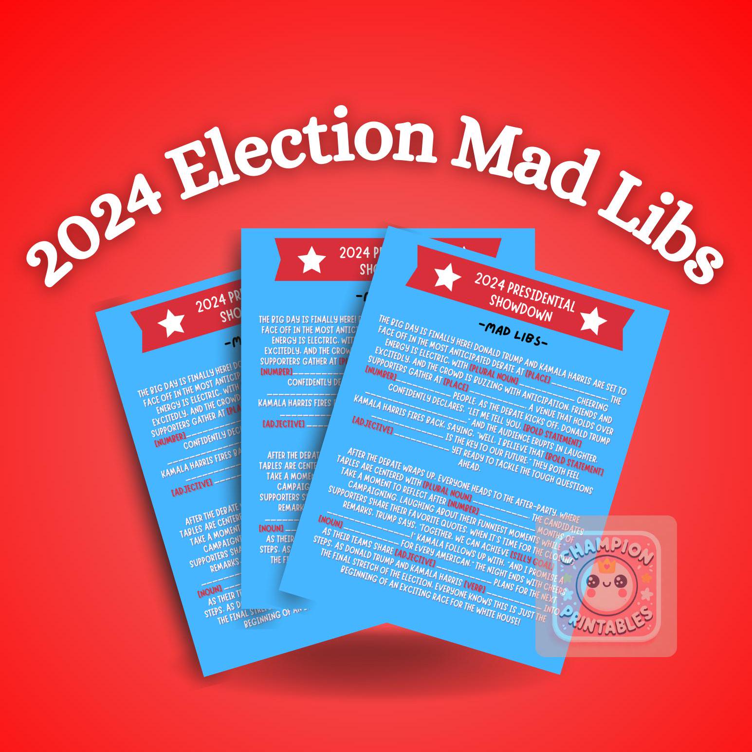 Custom Election Day Mad Libs Interactive Donald Trump Vs. Kamala Harris ...