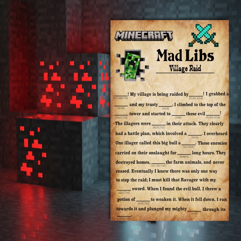 Village Raid Mad Libs/minecraft/cheap Party Game/family Night/ - Etsy