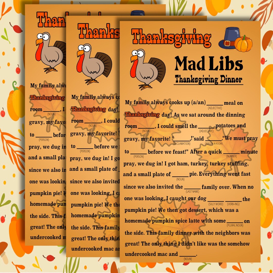 Thanksgiving Dinner Mad Libs/cheap Party Game/family Night/ Silly ...