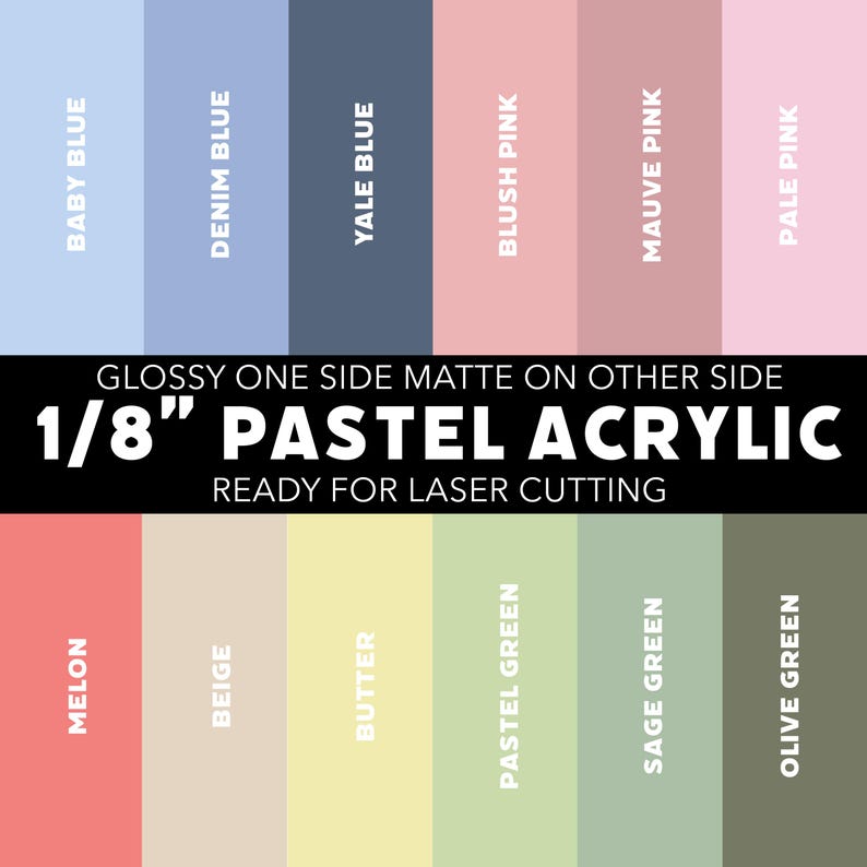 Pastel Color Acrylic Sheets, Laser Ready Acrylic Sheets (3mm) 1/8 ...
