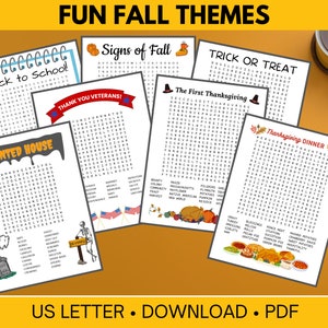 Word Search Printable Puzzles, Digital Puzzle Bundle Fall Word Search ...
